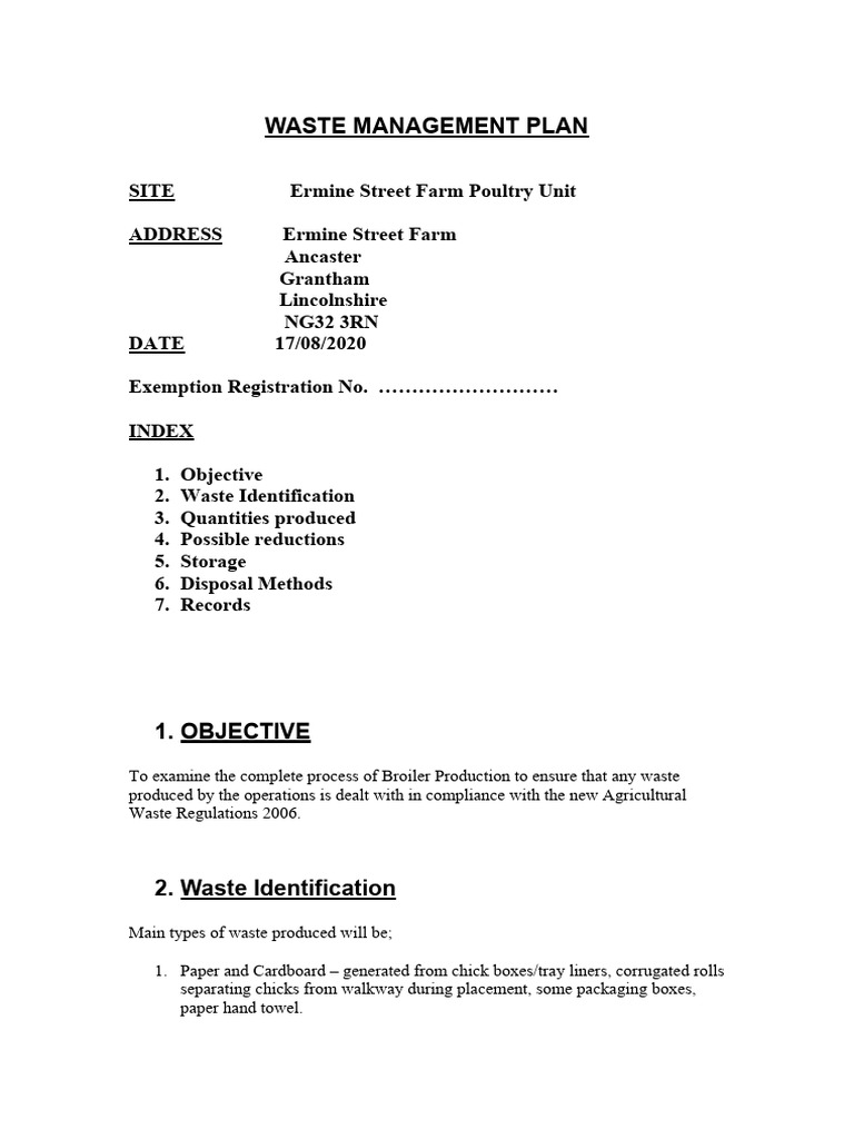 Waste Management Plan | Download Free PDF | Waste Management | Waste