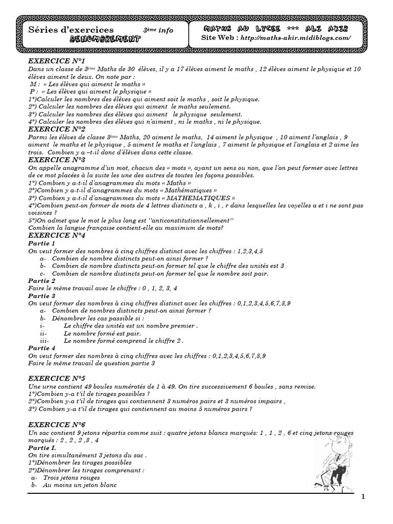 Série D'exercices - Math - Dénombrement - 3ème SI | PDF | Dé ...