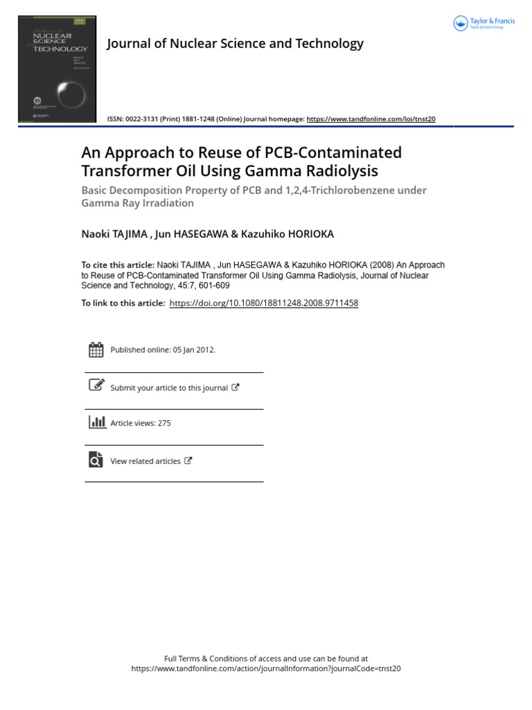 An Approach To Reuse of PCB Contaminated Transformer Oil Using Gamma ...