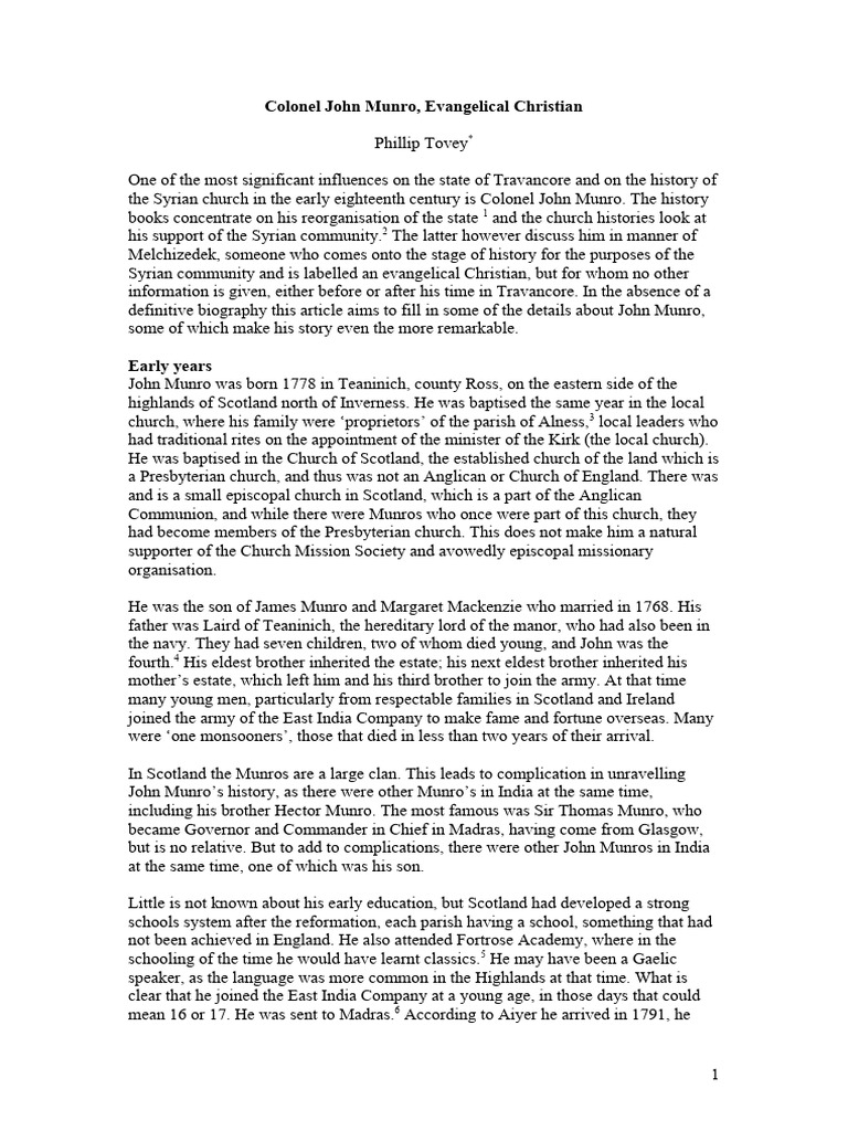 Colonel John Munro Evangelical Christian | PDF