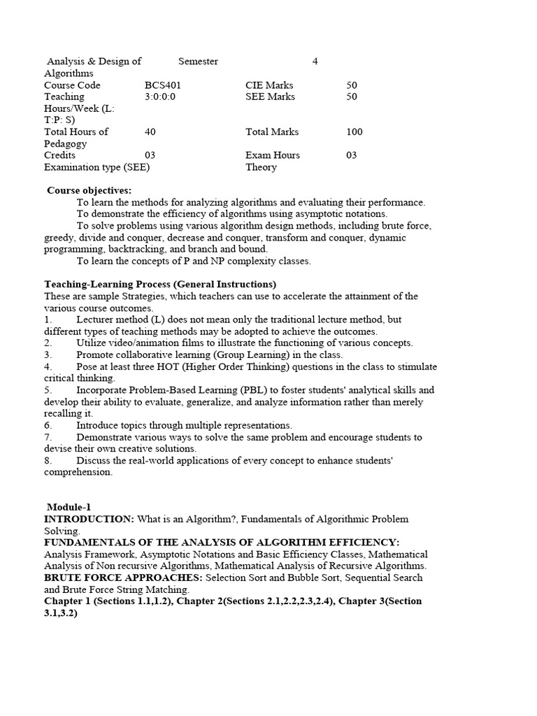 ADA BCS401 Module 1notes | PDF | Algorithms | Matrix (Mathematics)