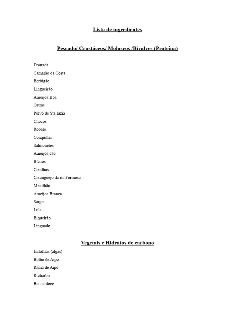 Lista De Ingredientes Concurso Marinha Da Ria Formosa Pdf