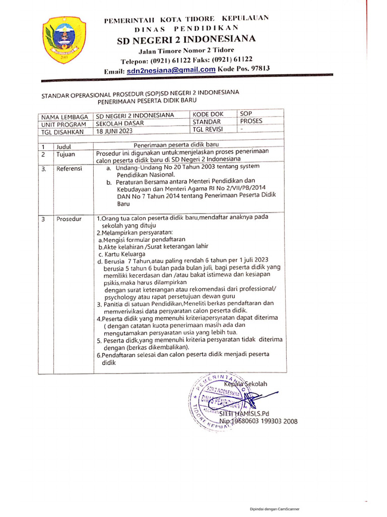 Sop PPDB SDN 2 Indonesiana 2023 | PDF