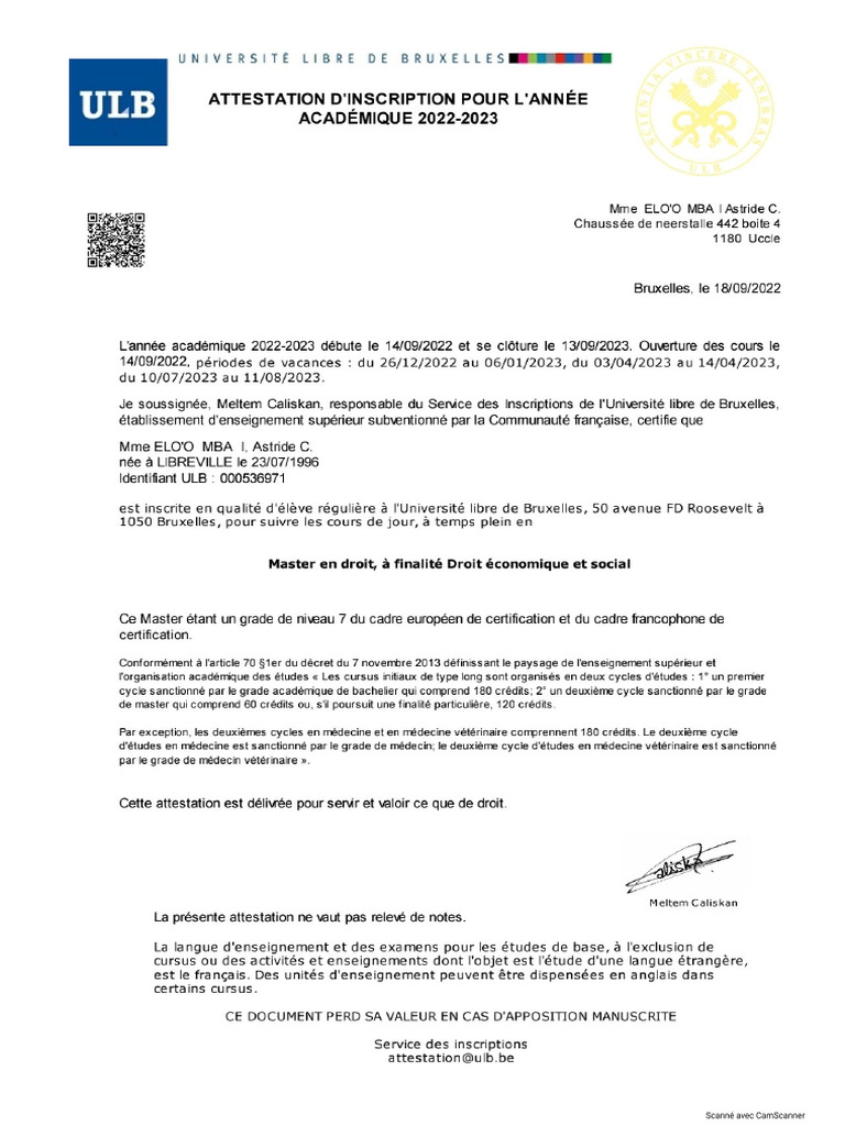 Attes Inscription 2022 - 2023 | PDF