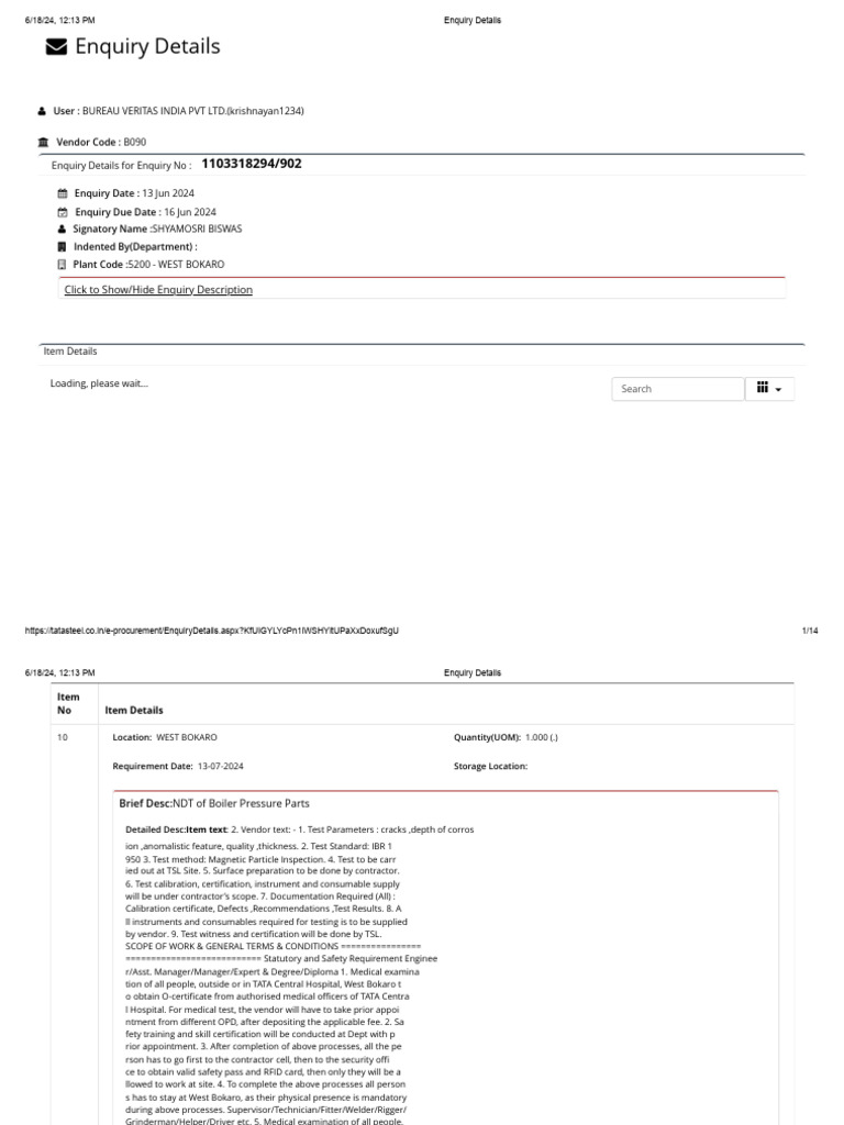 E-Proc NDT BOILER PARTS | PDF | Employment | Nondestructive Testing