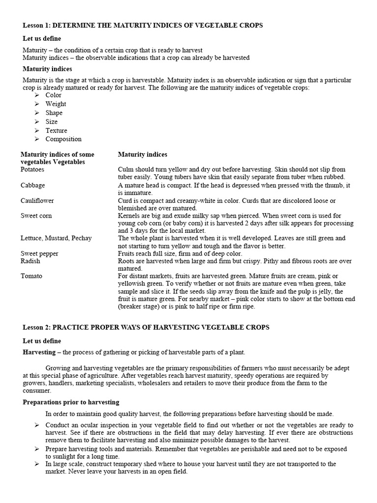 Maturity Indices for Vegetable Crops | PDF | Vegetables | Fruit