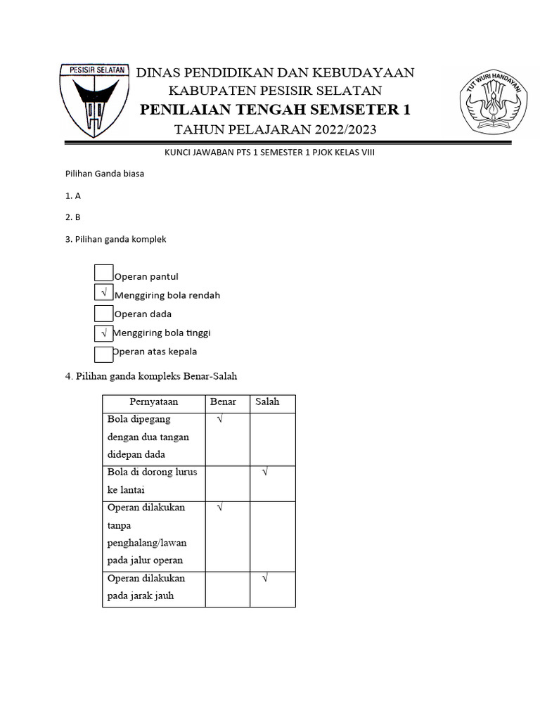 Kunci Jawaban SOAL PTS SMT 1 2022 2023 | PDF