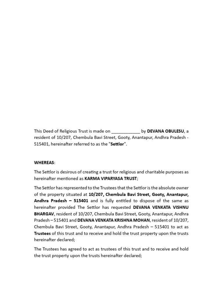 Religious Trust Deed | Download Free PDF | Trustee | Banks