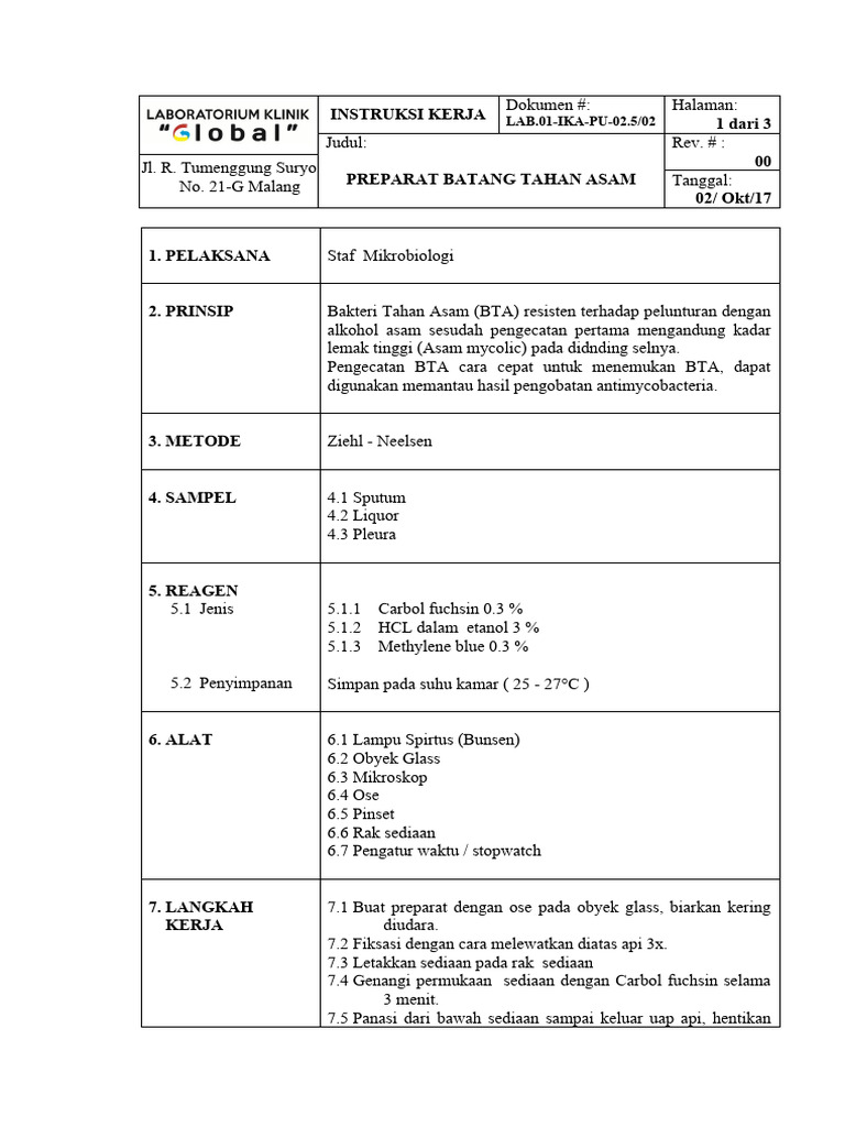 Instruksi Preparat BTA | PDF