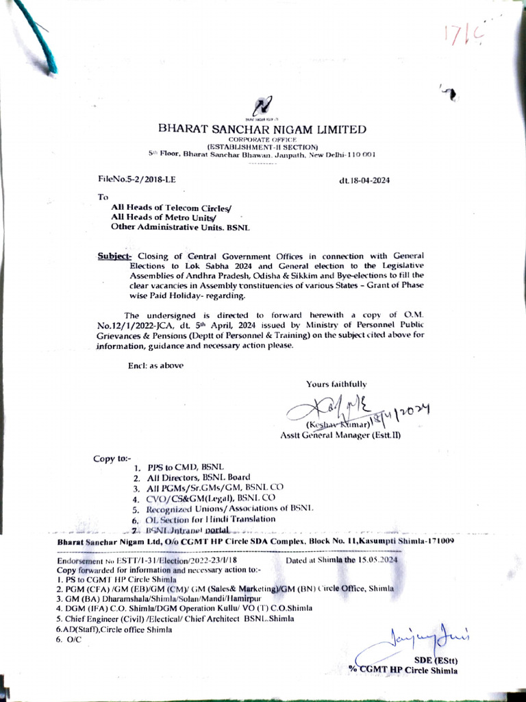 Paid Holidays for 2024 General Elections | PDF | Government Of India ...
