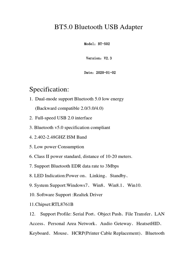 Specification of Bluetooth Module 1 | PDF