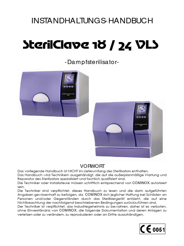 Cominox Service Manual Sterilclave 18VLS Deutsch | PDF