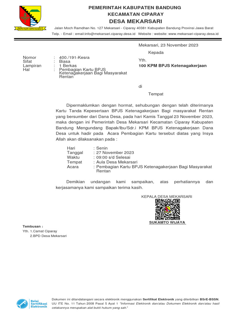 Surat Undangan Pembagian Kartu BPJS Ketenagakerjaan Bagi Masyarakat ... Surat Undangan Pembagian Kartu BPJS Ketenagakerjaan Bagi Masyarakat ...