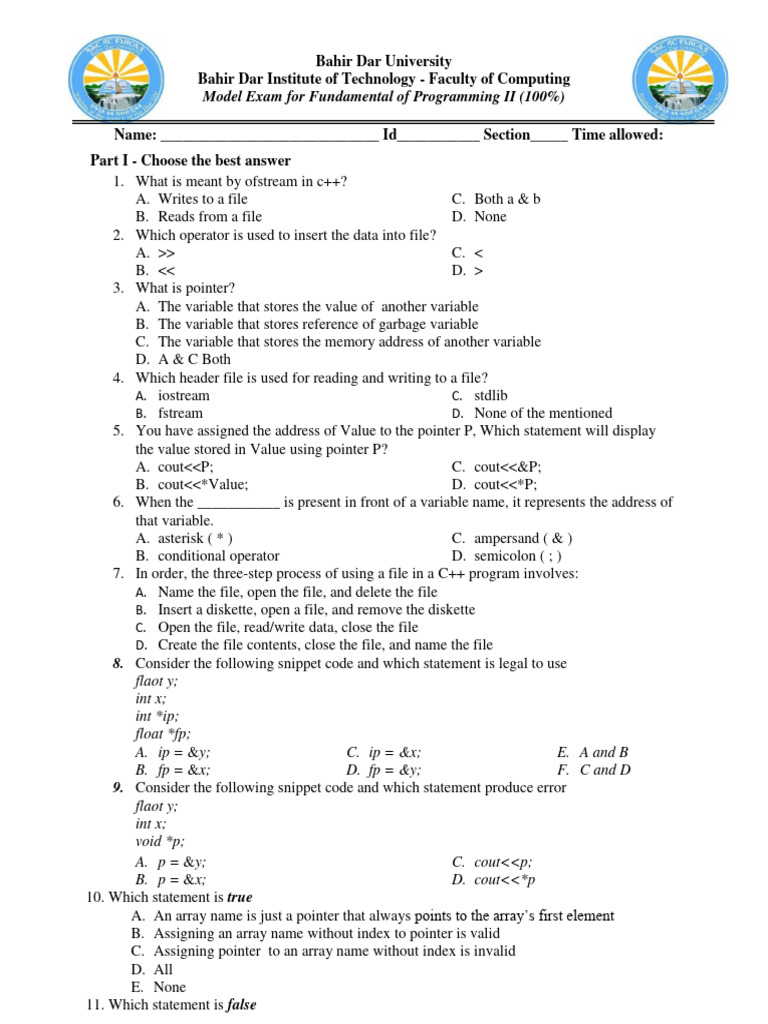 Fundamental of Programming II | PDF | Pointer (Computer Programming) | C++