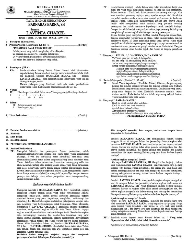 Liturgi Pemberkatan Nikah Tgl. 17 Juni 2024 | PDF | Agama & Spiritualitas