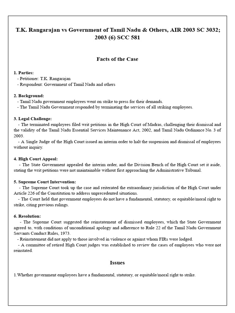 T.K. Rangarajan Vs Government of Tamil Nadu & Others, AIR 2003 | PDF ...