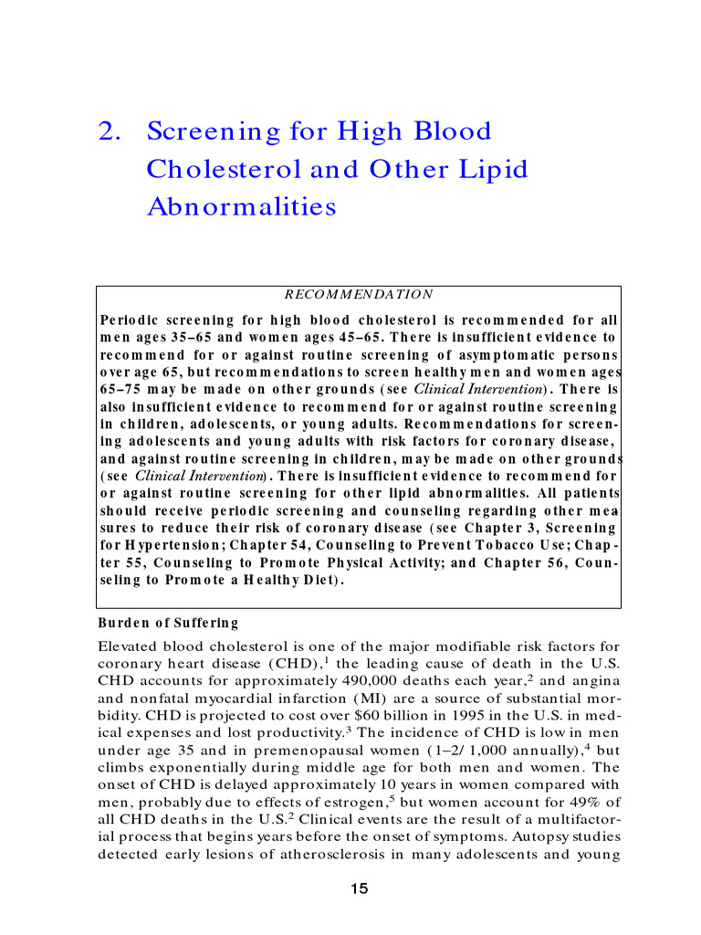 1996 USPSTF High Blood Cholesterol and Other Lipid Abnormalities ...