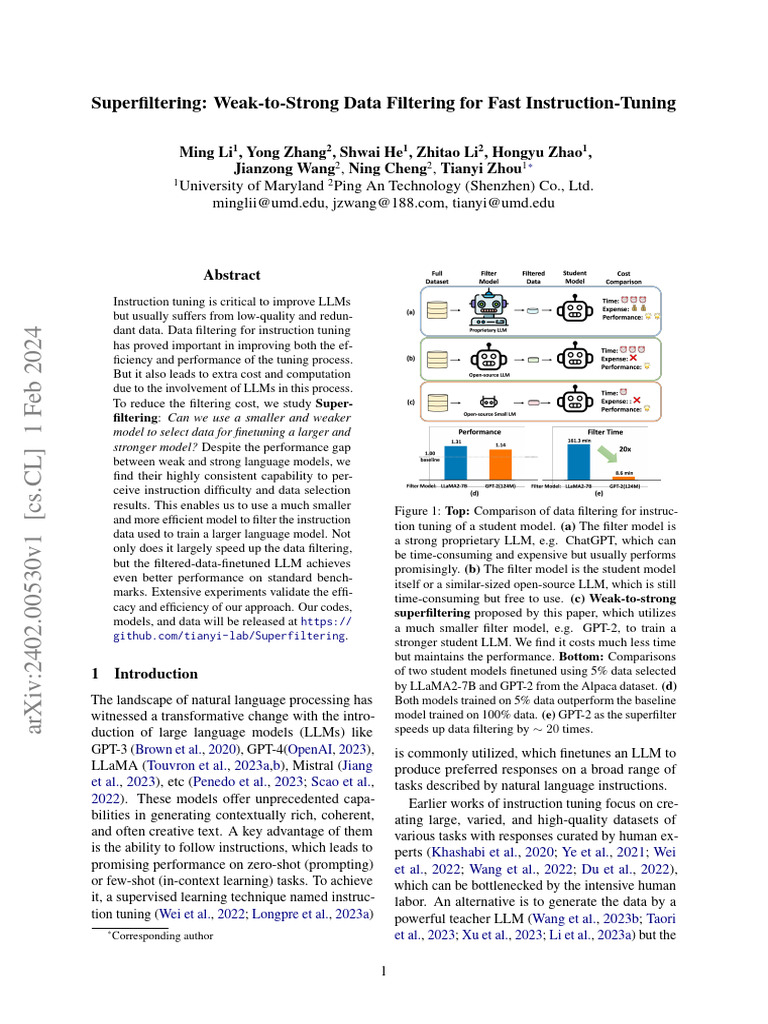 Superfiltering: Weak-to-Strong Data Filtering For Fast Instruction-Tuning | PDF | Spearman's ...