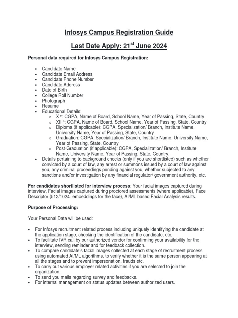 Infosys Campus Registration Guide | PDF