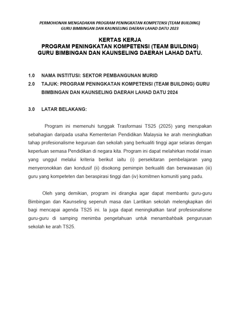 Kertas Kerja - Program Peningkatan Profesionalisma Ubk Daerah Lahad ...
