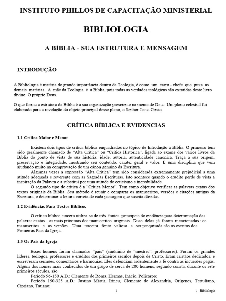 1 - Bibliologia Instituto Phillos | PDF | Revelação | Bíblia