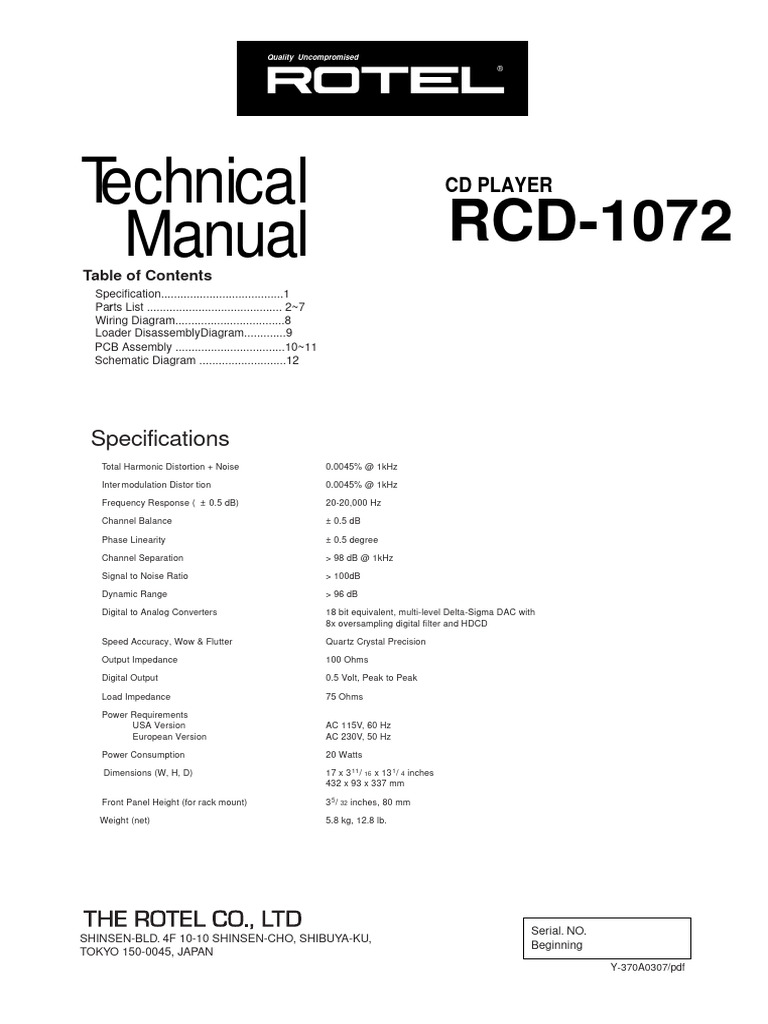 Rotel rcd-1072 Technical Manual | PDF | Resistor | Distortion