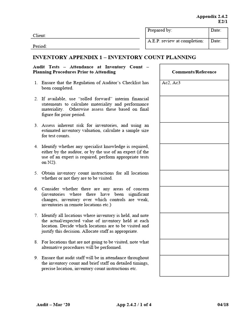 Inventory Count Audit Procedures Guide | PDF | Inventory | Audit