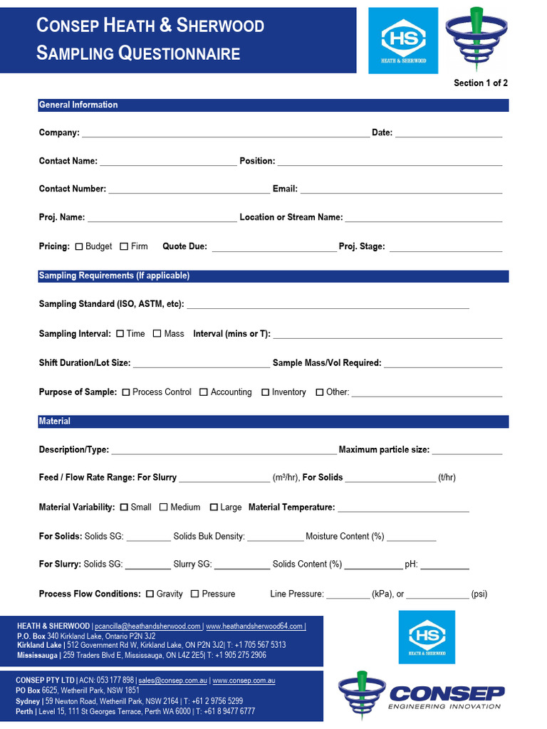 Consep HS Sample Questionnaire Rev1 | PDF | Pressure | Mechanical ...
