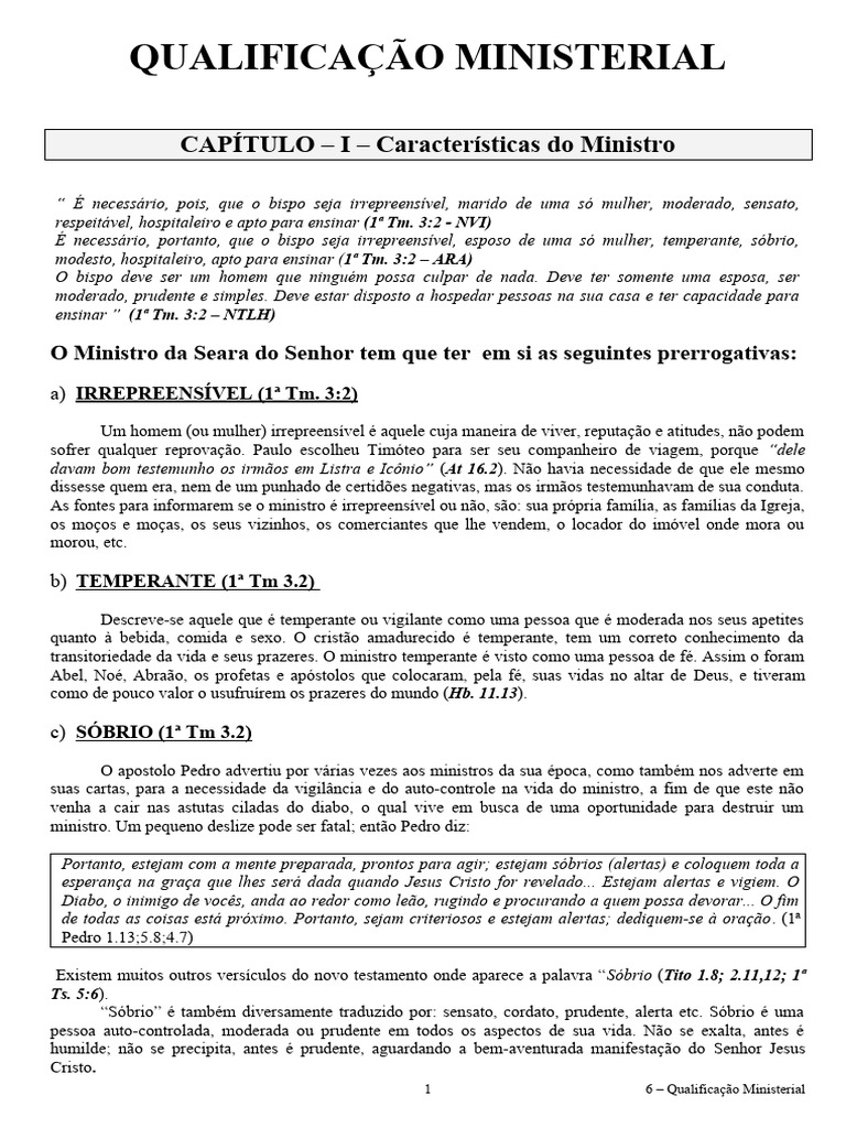 Qualificações do Ministro Religioso | PDF | Teologia | Amor