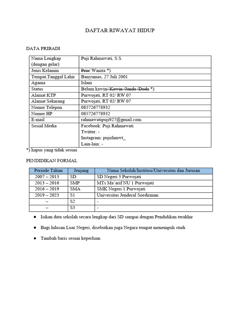Formulir Daftar Riwayat Hidup-1 | PDF