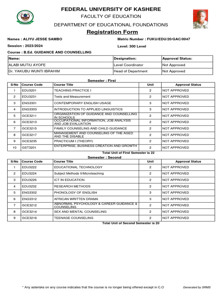 Course Form - FIRST SEMESTER, 2023 - 2024 | Download Free PDF ...
