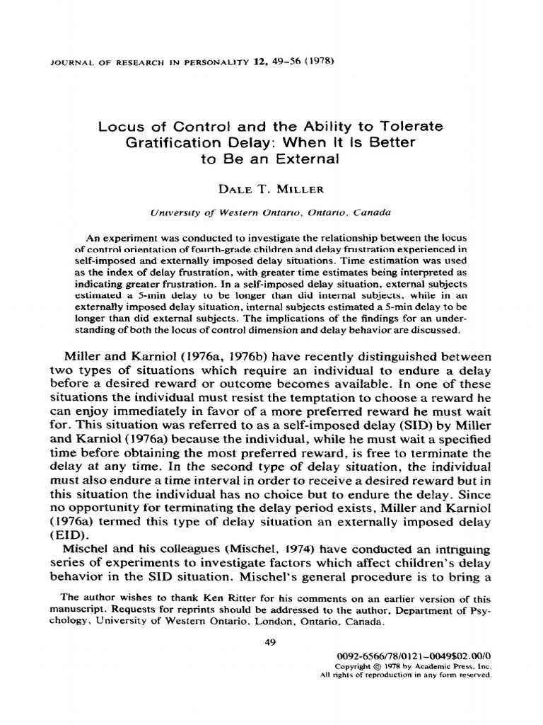 Locus of Control and The Ability To Tolerate Gratification Delay: When ...