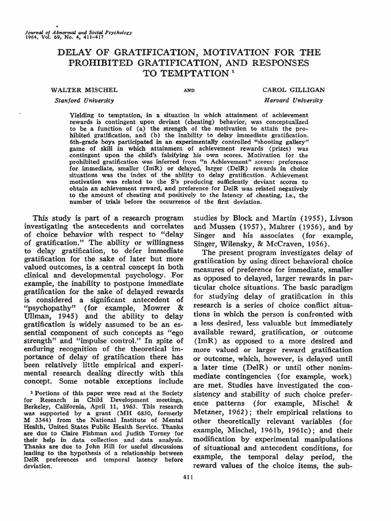 Delay of Gratification and Temptation Responses | PDF | Delayed ...