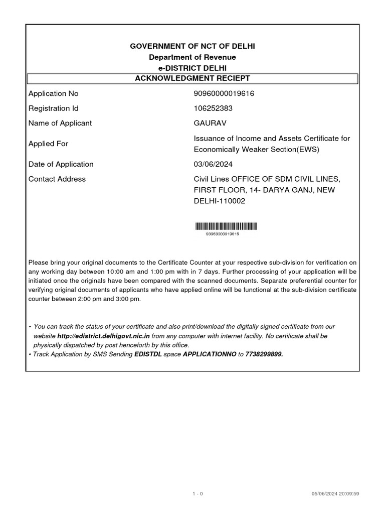 EWS Income Certificate Acknowledgment | PDF | Finance & Money Management
