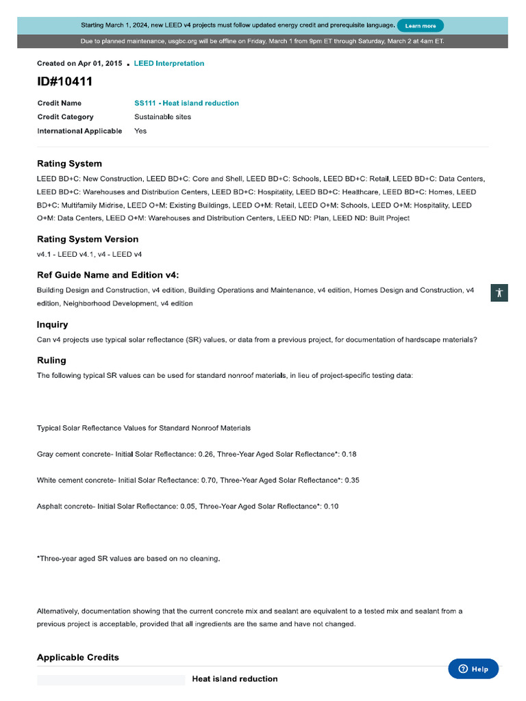 Leed Adenda 10411 SS111 - Heat Island Reduction | PDF