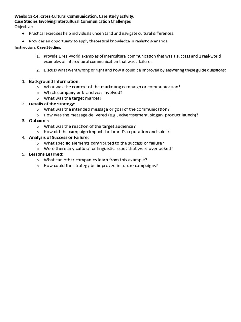 Engl 123.weeks 13-14. Cross-Cultural Communication Activity | PDF