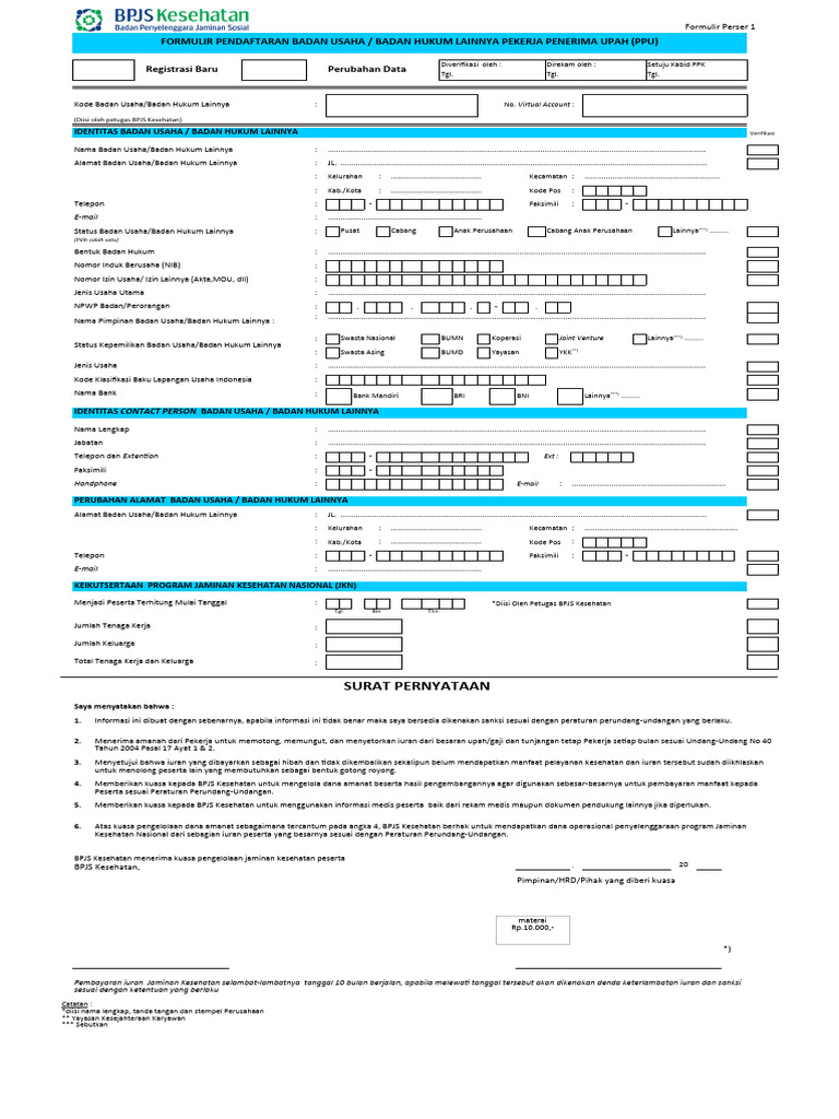 Form Registrasi Badan Usaha | PDF