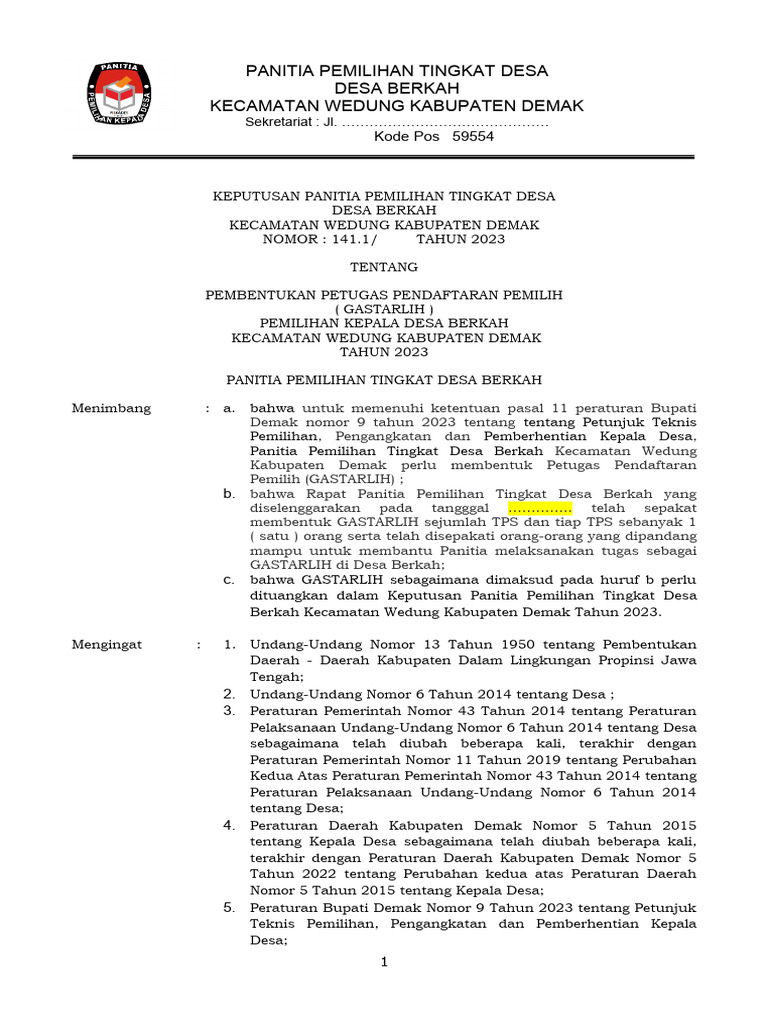 Contoh SK Gastarlih | PDF