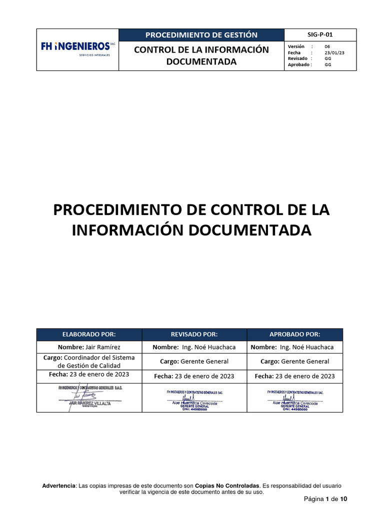 SIG-P-01 Control de Documentos y Registros v06 | PDF | Sistema de información geográfica ...