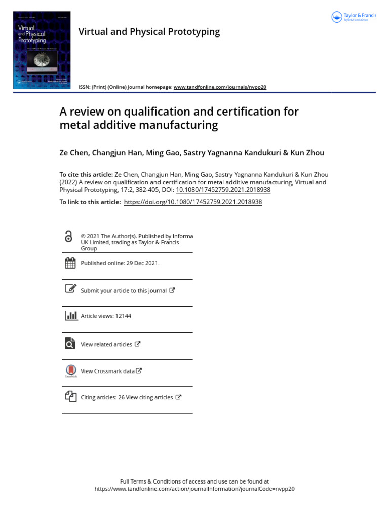 A Review On Qualification and Certification For Metal Additive ...