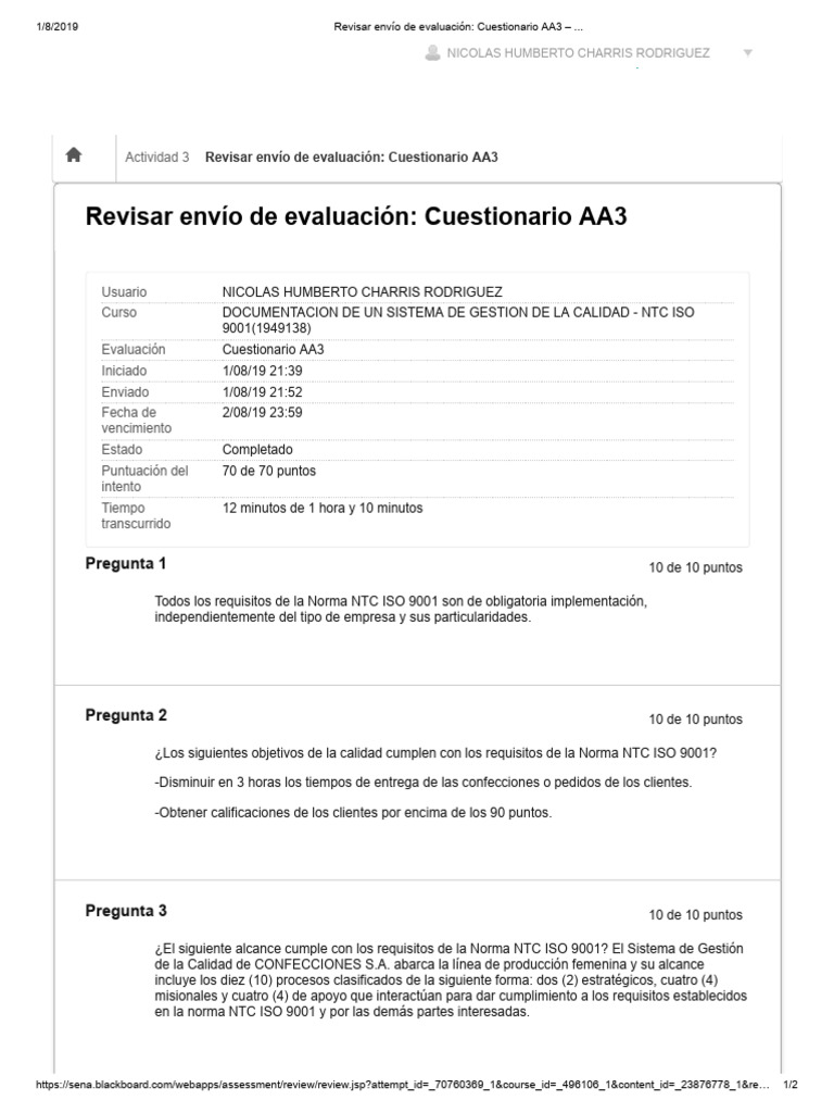 Revisar Envío De Evaluación Cuestionario Aa3 Segundo Intento