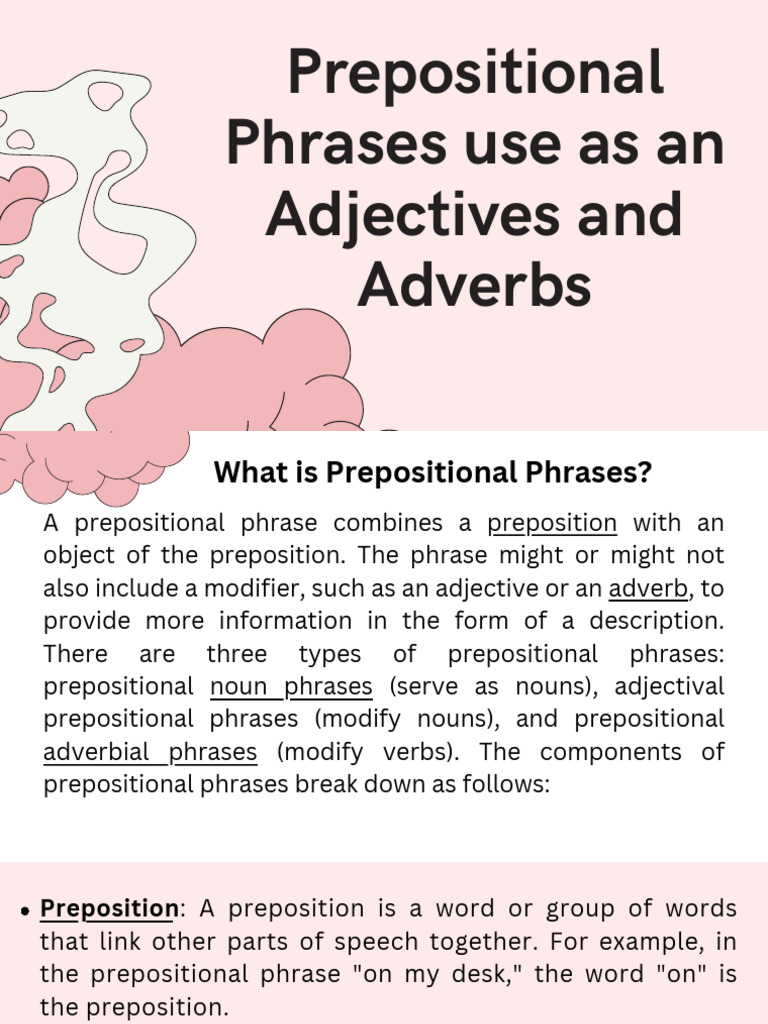 Prepositional Phrases Use As An Adjectives and Adverbs | PDF | English ...