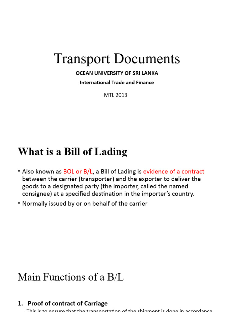 Transport Documents | PDF | Bill Of Lading | Cargo