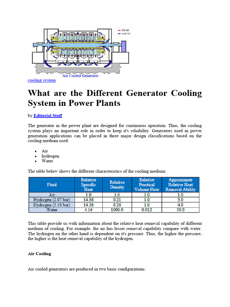 What Are The Different Generator Cooling System in Power Plants | PDF ...