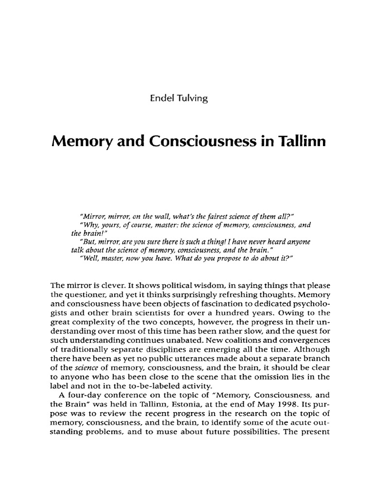 Memory Tulving Book | PDF | Consciousness | Memory