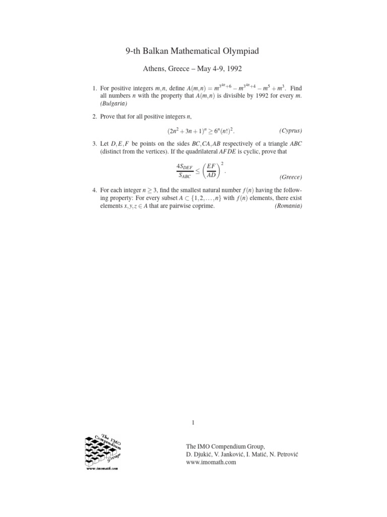 Math Olympiad Problem Set | PDF