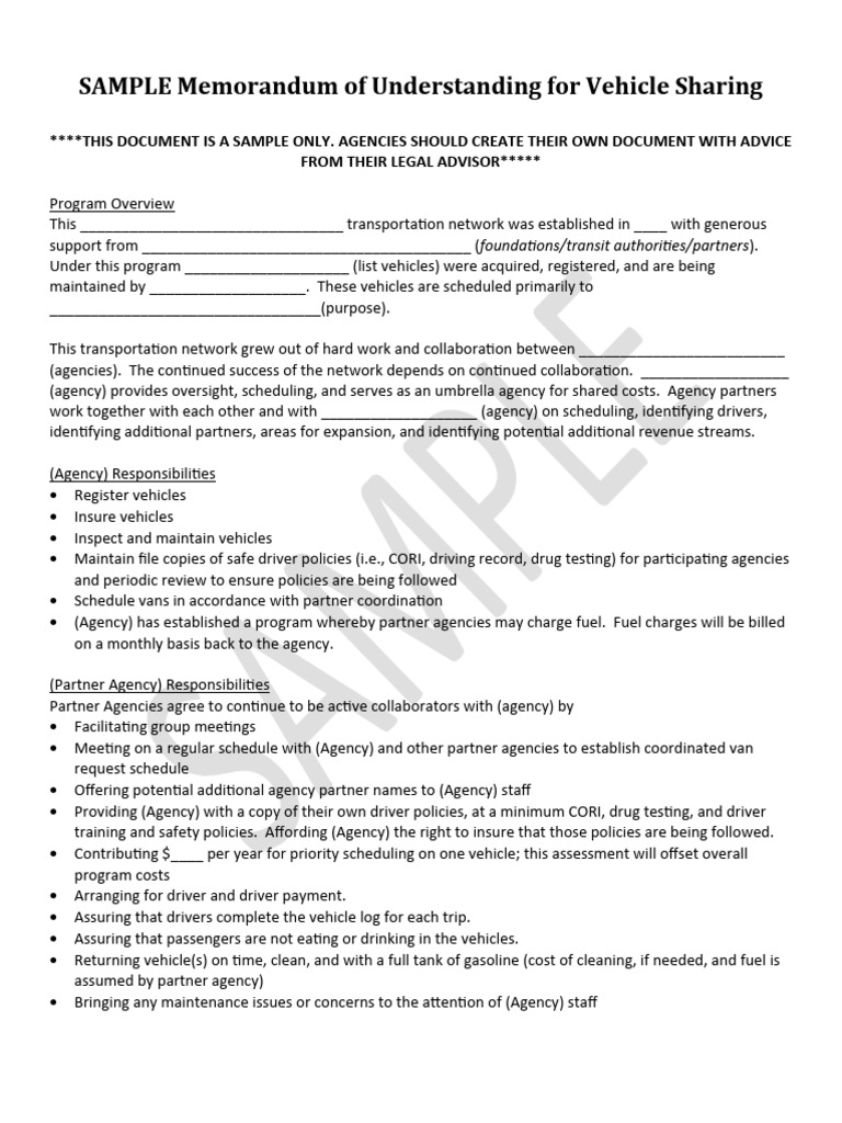 Vehicle Sharing Agreement Template | PDF | Vehicles | Transport