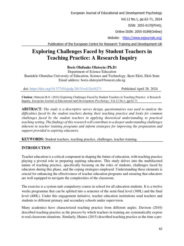 Exploring Challenges Faced by Student Teachers in Teaching Practice ... Exploring Challenges Faced by Student Teachers in Teaching Practice ...