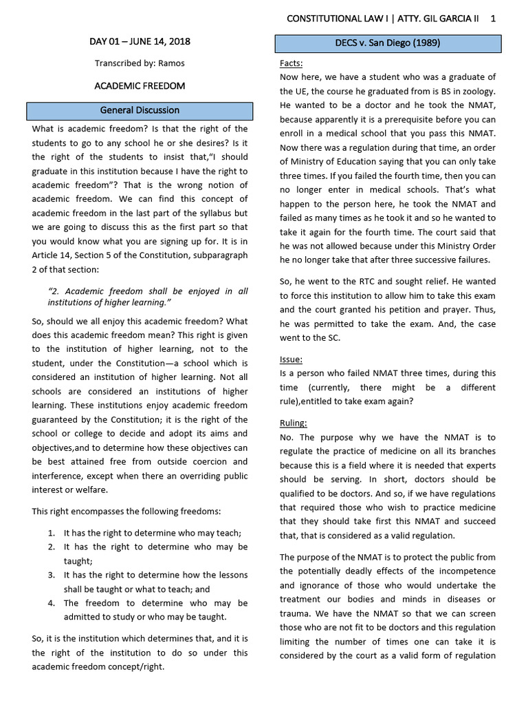 Consti 1 1st Exam TSN | PDF | Constitution | Academic Freedom