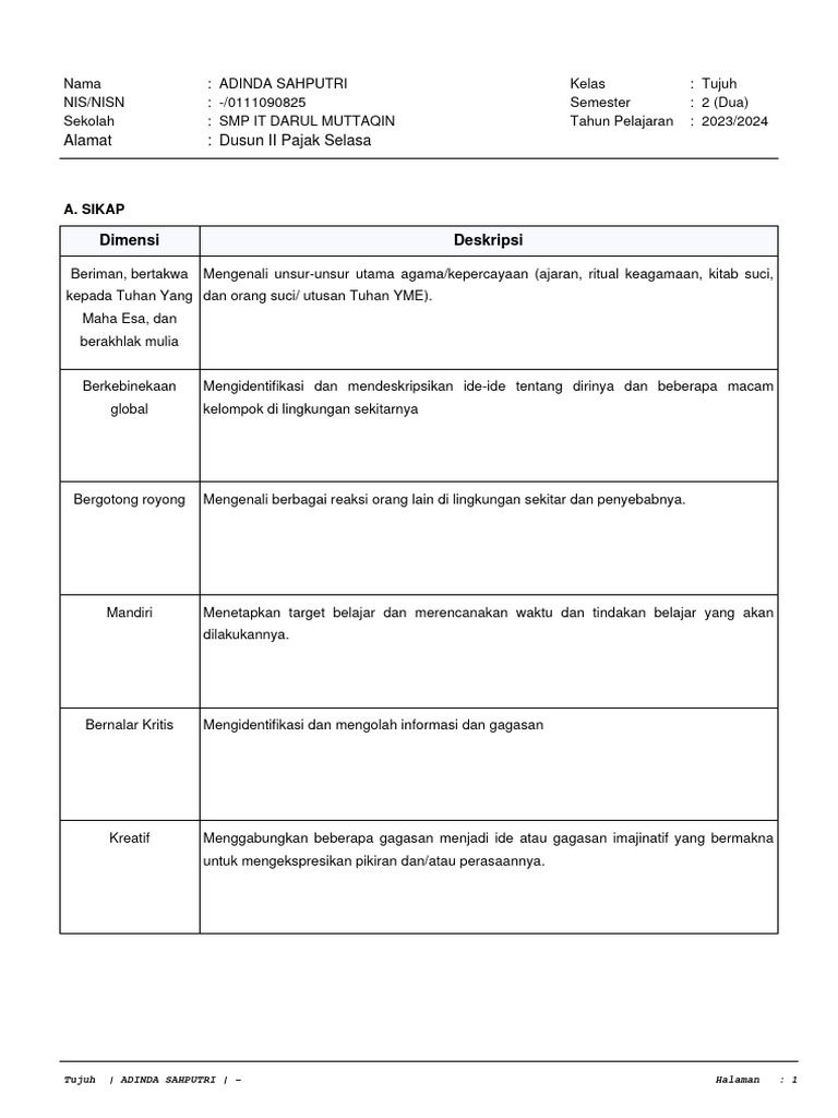 Rapor Tujuh 20232 | PDF